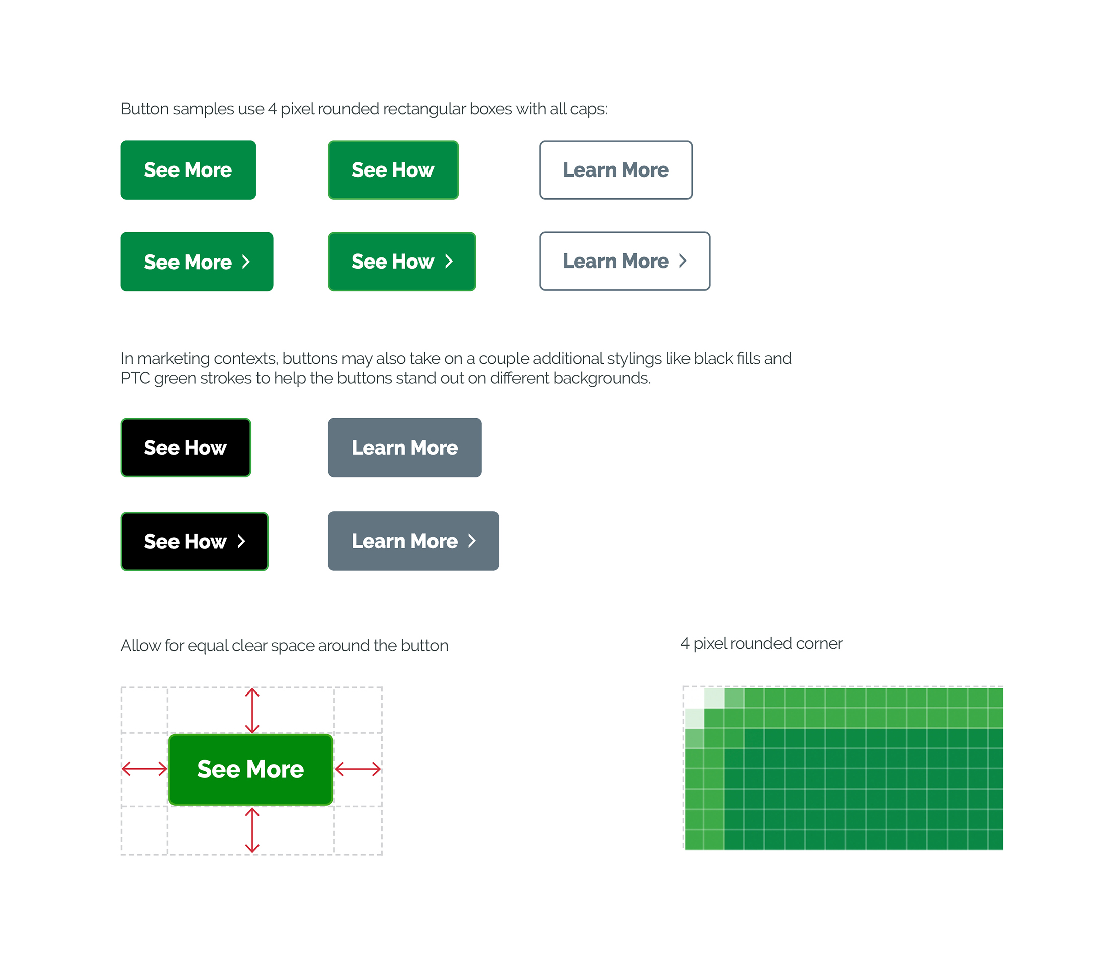 Buttons | Design Elements | Our Visual System | PTC Brand Guide
