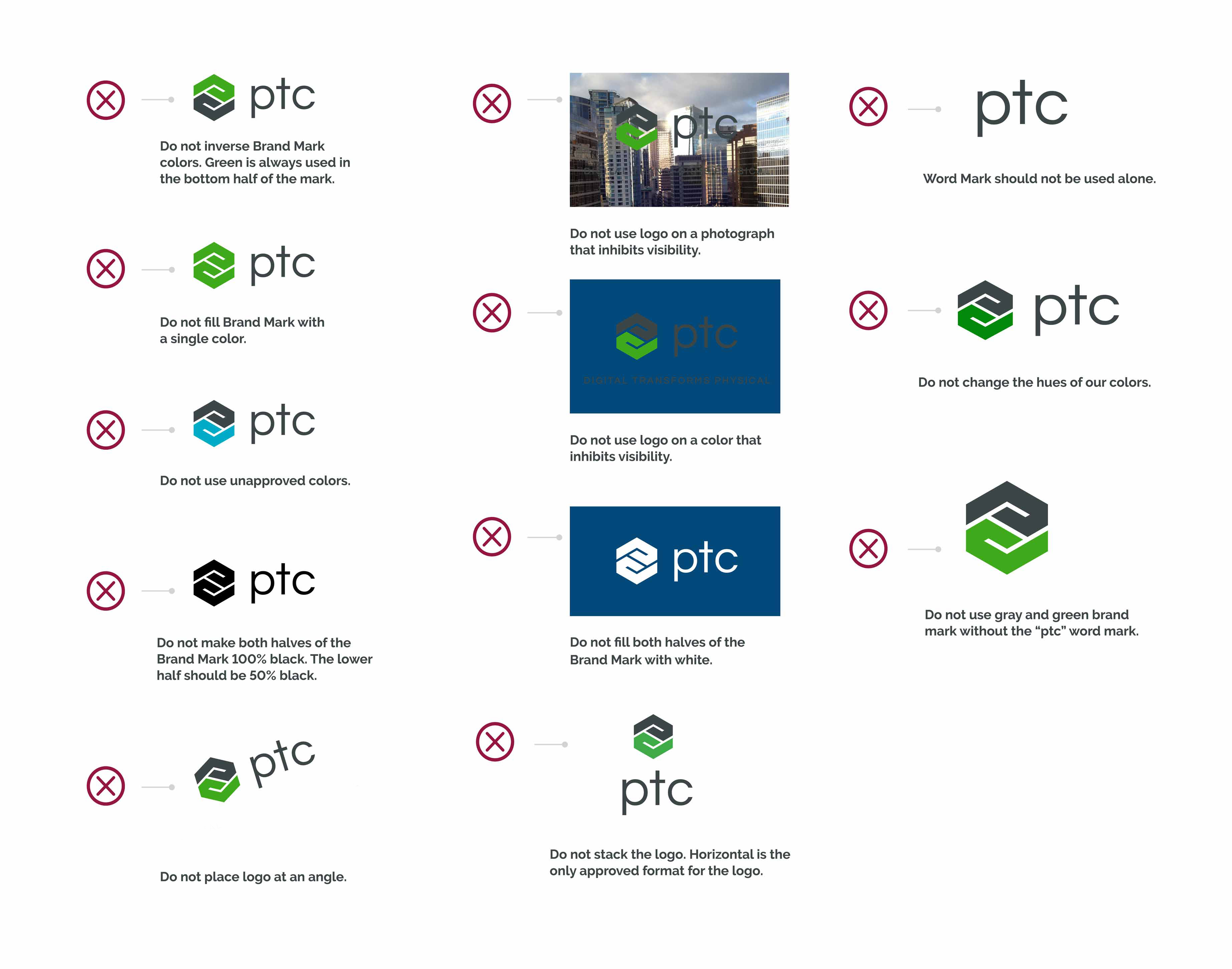 Incorrect Usage | Design Elements | Our Visual System | PTC Brand Guide